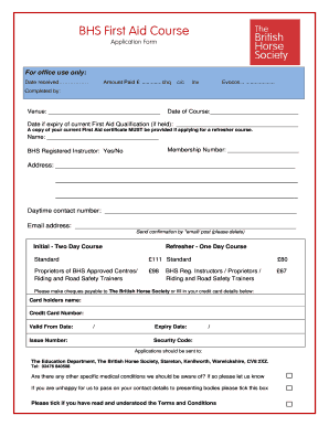 Fillable Online BHS bFirst Aid Courseb - British Horse Society Fax ...