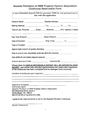 Fillable Online Amenity Center Reservation Form - Seaside Plantation ...