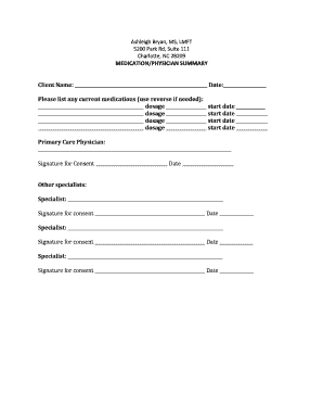 Fillable Online Medication and Physician Summary Form - Charlotte ...