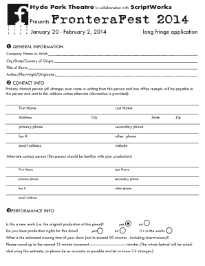Fillable Online hydeparktheatre long fringe application ...