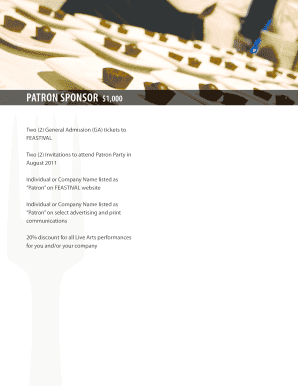 Fillable Online Patron SPonSor 1000 - bphillyfeastivalbbcomb Fax Email ...