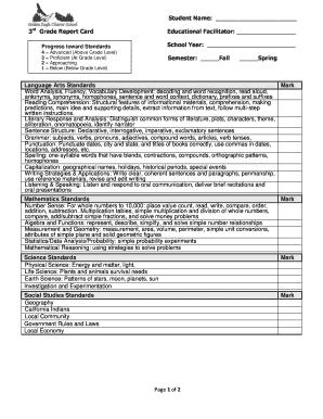 Fillable Online gecs Student Name 3 Grade Report Card Educational ...