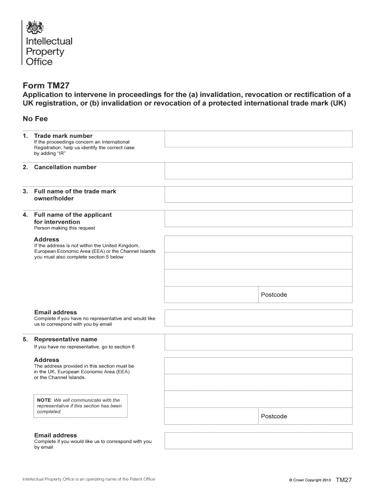Fillable Online Form TM27. Application to intervene in proceedings Fax ...