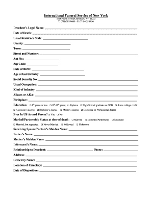 Fillable Online Vital Statistics Form - Funeral Services NYC Fax Email ...