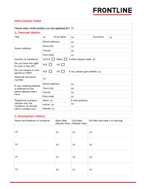 Fillable Online thefrontline org APPLICATION FORM 1 Personal details ...
