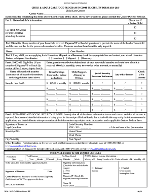 Fillable Online CHILD amp ADULT CARE FOOD PROGRAM INCOME ELIGIBILITY ...