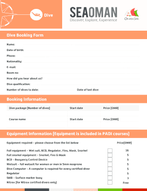 Fillable Online Dive Booking Form - bseaomanbbcomb Fax Email Print ...