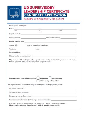 Fillable Online udayton Supervisory Leadership Cohort bCertificateb ...