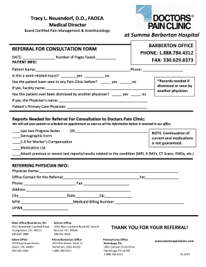 Fillable Online BARBERTON OFFICE REFERRAL FOR CONSULTATION FORM PHONE 1 ...