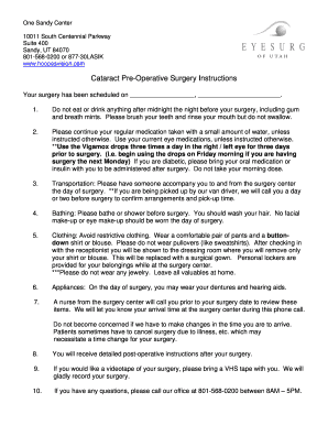 Fillable Online Cataract Pre-Operative Surgery Instructions ...