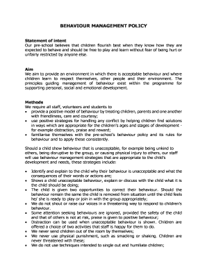 Fillable Online roundaboutpreschool org BEHAVIOUR MANAGEMENT POLICY ...