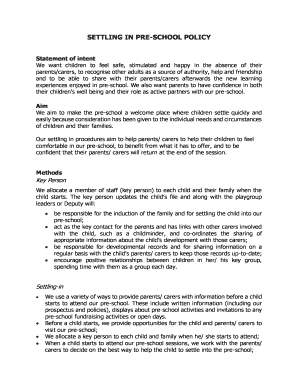 Fillable Online roundaboutpreschool org Settling in pre-school policy ...