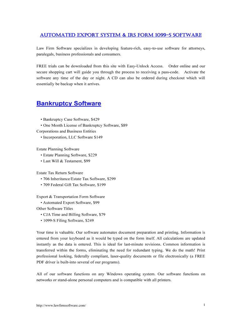 Fillable Online Automated Export System amp bIrs Form 1099b-s Software ...