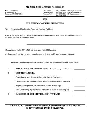Fillable Online mtseedgrowers SEED CERTIFICATION SUPPLY REQUEST FORM ...