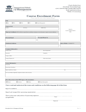 Fillable Online ism edu Course Enrolment Form - Home - International ...