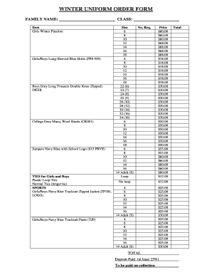 Fillable Online web standrews wa edu WINTER UNIFORM ORDER FORM ...