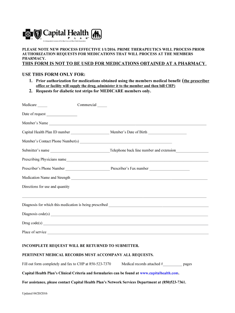 Fillable Online Form - Capital Health Plan Fax Email Print - pdfFiller