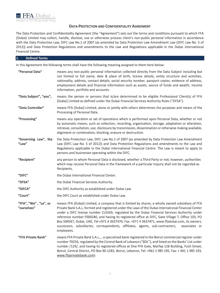 Fillable Online DATA PROTECTION AND CONFIDENTIALITY AGREEMENT Fax Email ...