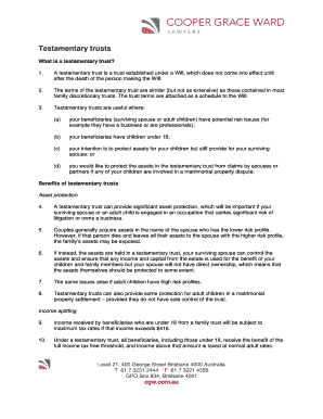 Fillable Online A testamentary trust is a trust established under a ...