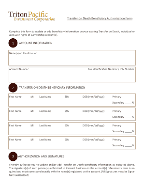 Fillable Online BTransfer on Death Beneficiaryb Authorization Form 1 bb ...