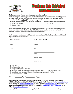 Fillable Online Rodeo Approval Forms and Insurance Authorization Fax ...