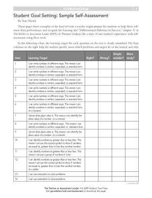 Fillable Online Student Goal Setting Sample Self-Assessment ...