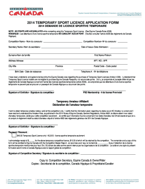 Fillable Online 2014 TEMPORARY SPORT LICENCE APPLICATION FORM Fax Email ...