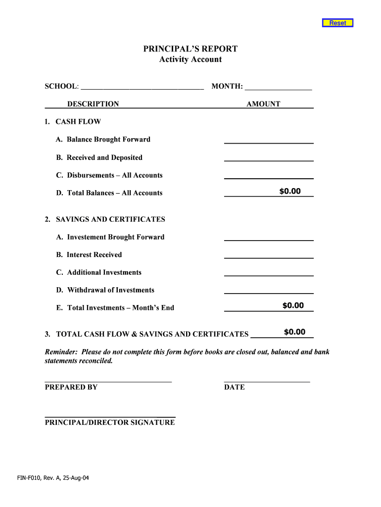 Fillable Online dcss schooldesk PRINCIPALS REPORT Activity Account ...