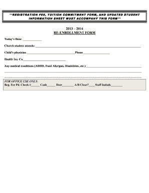 Fillable Online 2013 2014 RE-ENROLLMENT FORM Fax Email Print - pdfFiller