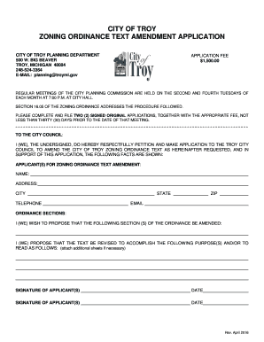 Fillable Online ci troy mi CITY OF TROY ZONING ORDINANCE TEXT AMENDMENT APPLICATION Fax Email ...