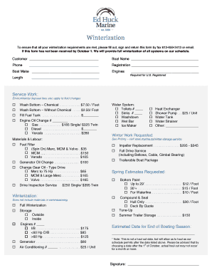 Fillable Online marina WinterizationForm revised v2 - Ed Huck Marine ...