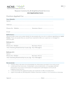 Fillable Online nepeancommunity org NCNS Job Application Form ...
