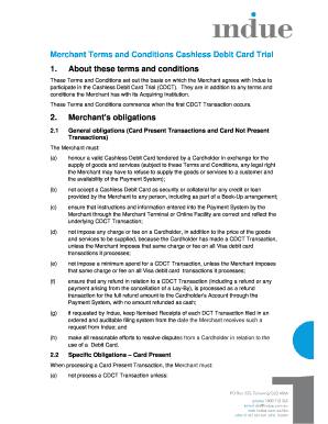 Fillable Online Merchant Terms and Conditions Cashless Debit Card Trial ...