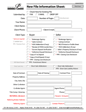 Fillable Online New File Information Sheet - bMyPremierePlusbbcomb Fax ...
