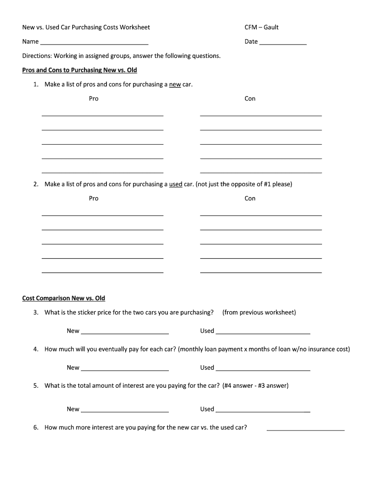 Fillable Online ekcs schoolwires New vs Used Car Purchasing Costs ...