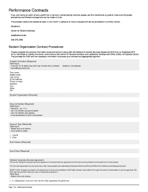 Fillable Online Performance Contracts If you are having an event where ...