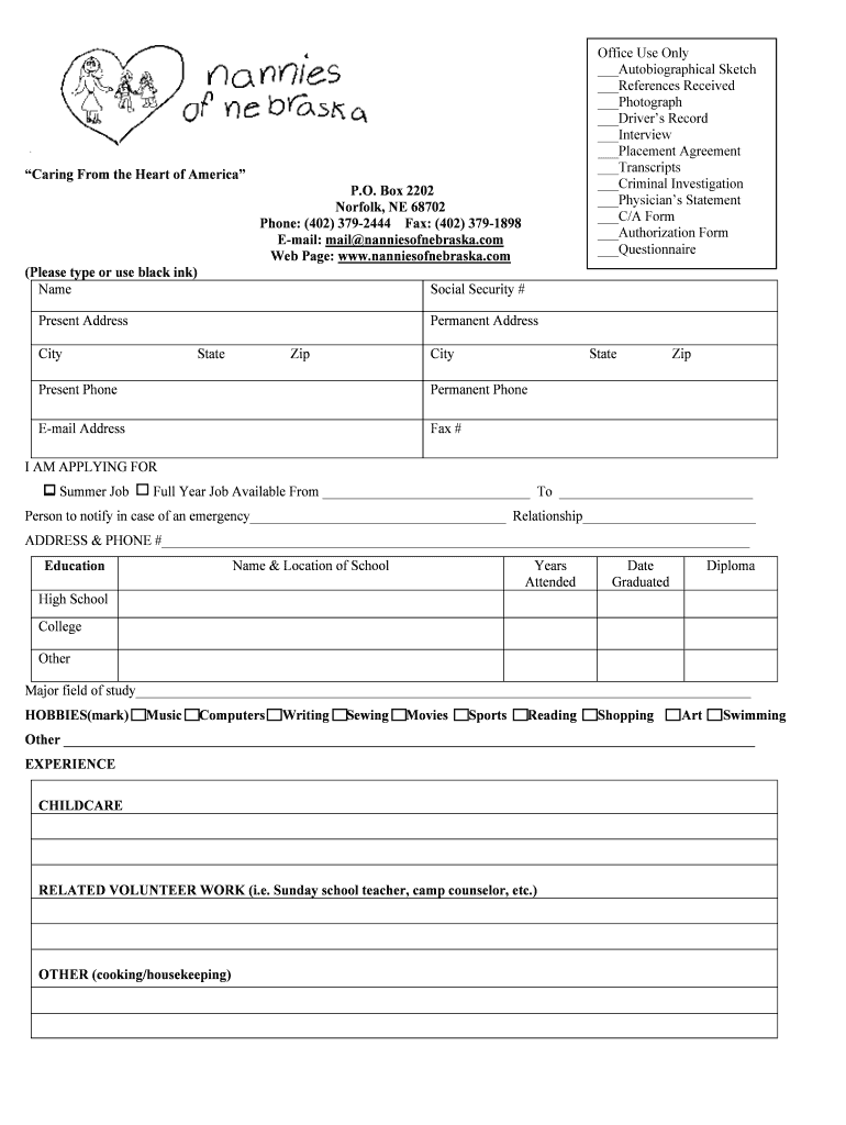 Fillable Online Nanny Employment Information - Fax Email Print - pdfFiller
