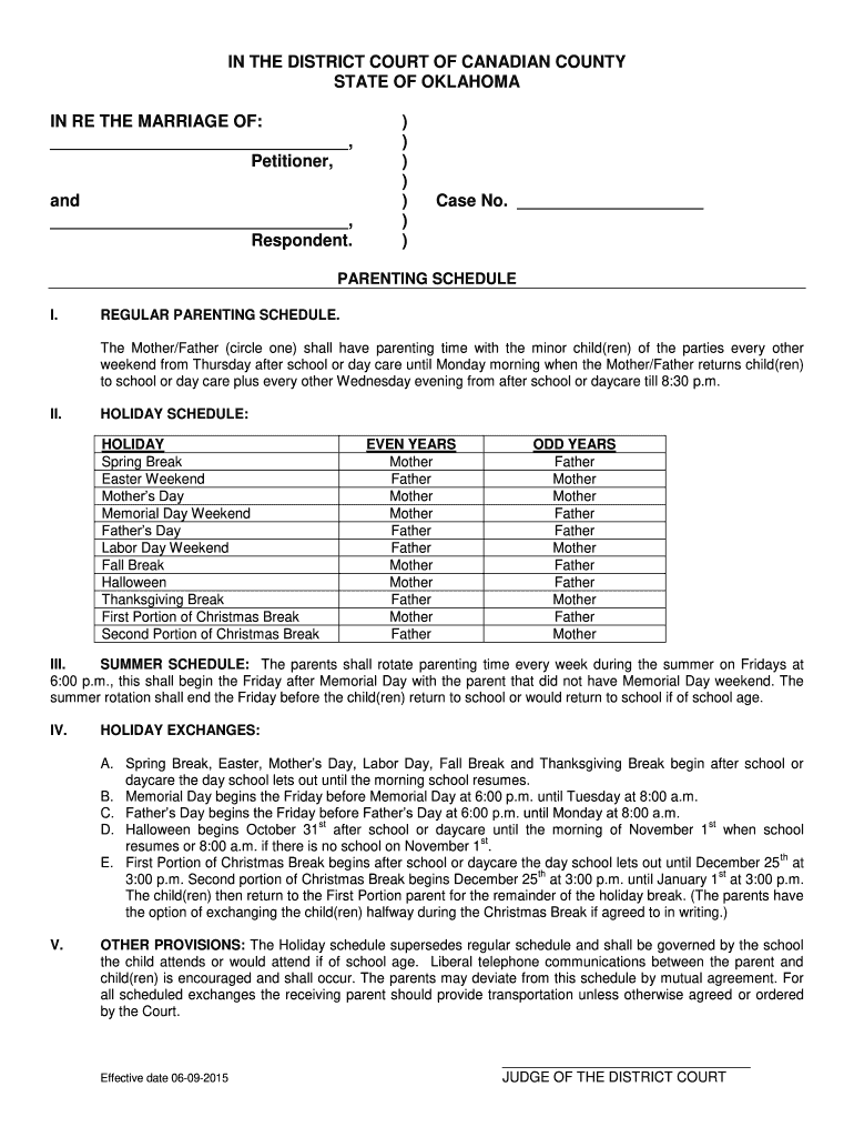 Canadian County Standard Visitation Schedule Fill Out Sign Online 