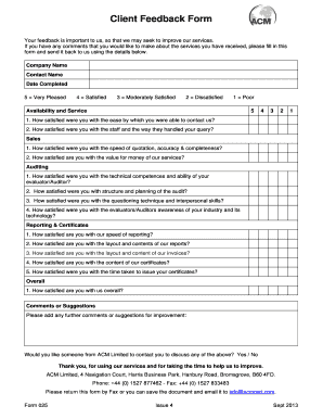 Fillable Online Client Feedback Form - acmcertcom Fax Email Print ...