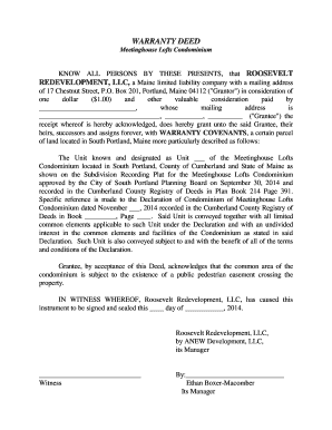 Fillable Online Exhibit F Model Deed - Meetinghouse Lofts Fax Email Print - pdfFiller