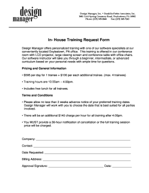 Fillable Online In- House Training Request Form - Design Manager Fax ...