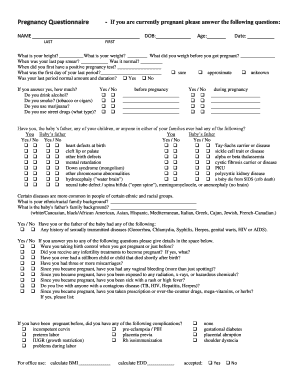 Fillable Online Pregnancy Questionnaire - If you are currently pregnant ...