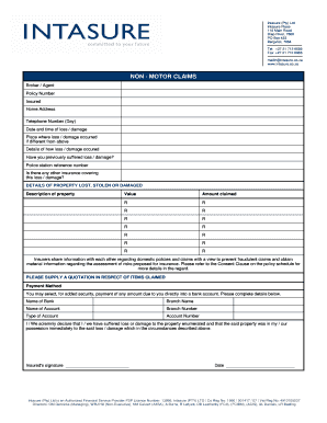 Fillable Online intasure co NON - MOTOR CLAIMS - bIntasureb - intasure ...