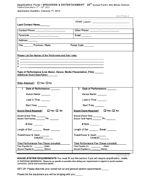 Fillable Online PRWFS Artist Performance Form Fax Email Print - pdfFiller