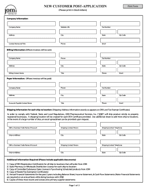 Fillable Online NEW CUSTOMER POST-APPLICATION Fax Email Print - pdfFiller