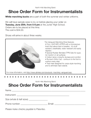 Fillable Online nhipa North Hills Marching Band Shoe Order Form for ...