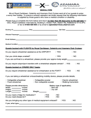 Fillable Online MEDICAL FORM Booking ID Ship Sail Date Affected Fax ...