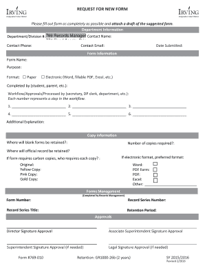 Fillable Online New bFormb Request - Irving ISD Fax Email Print - pdfFiller