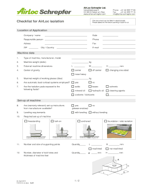 Fillable Online conlog co Checklist for AirLoc isolation Please ...