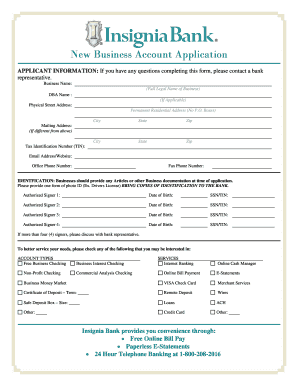 Fillable Online New Business Account Application - Insignia Bank Fax Email Print - pdfFiller